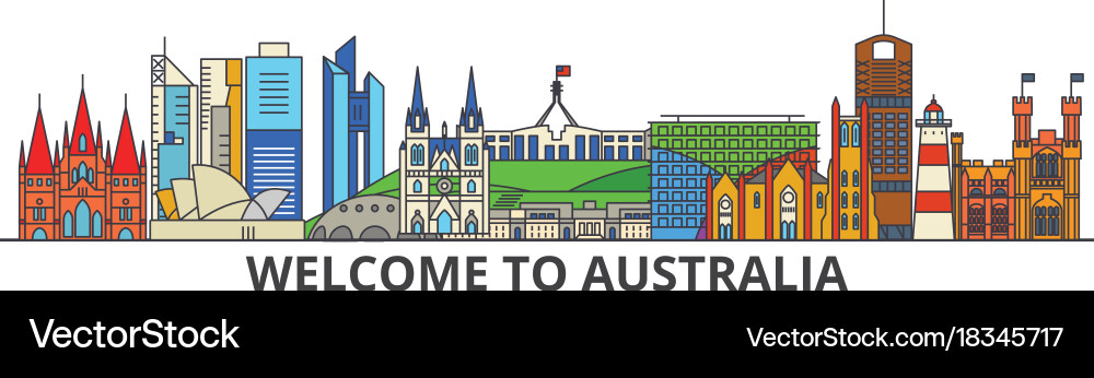 Australia outline skyline australian flat thin Vector Image