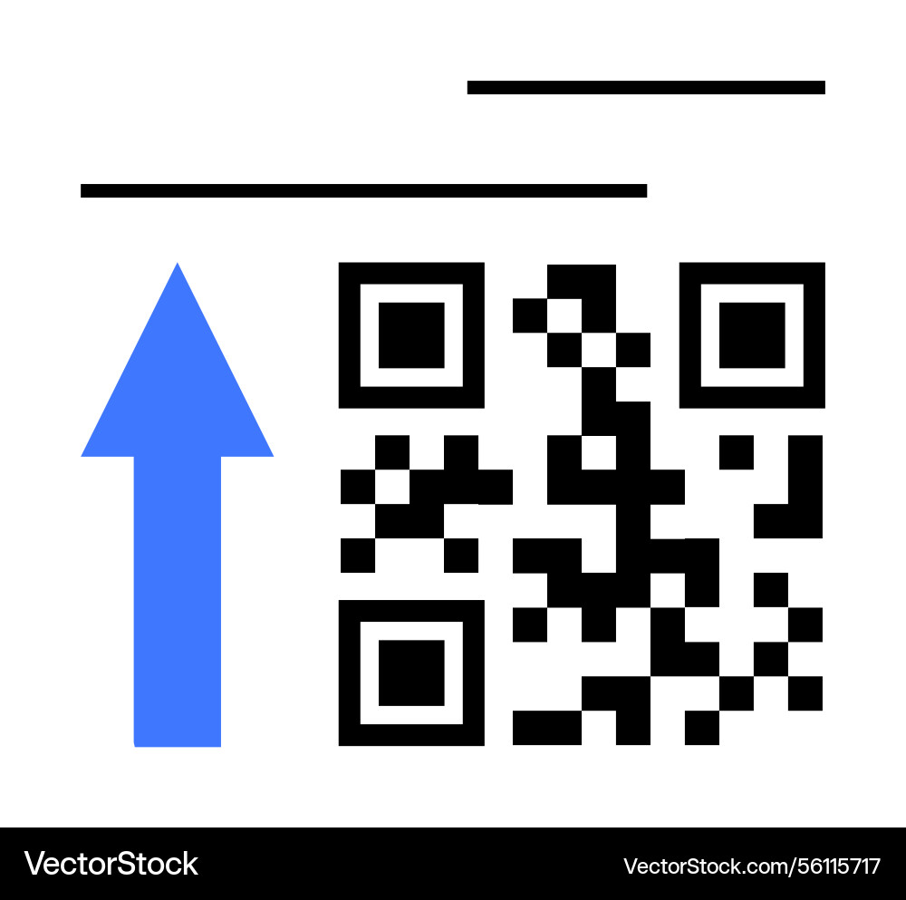 Blue arrow pointing up beside qr code Royalty Free Vector