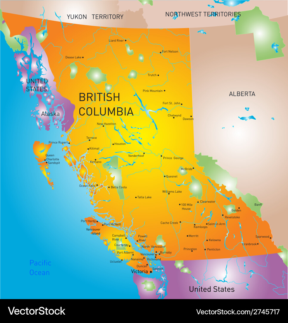 British Columbia Map Royalty Free Vector Image