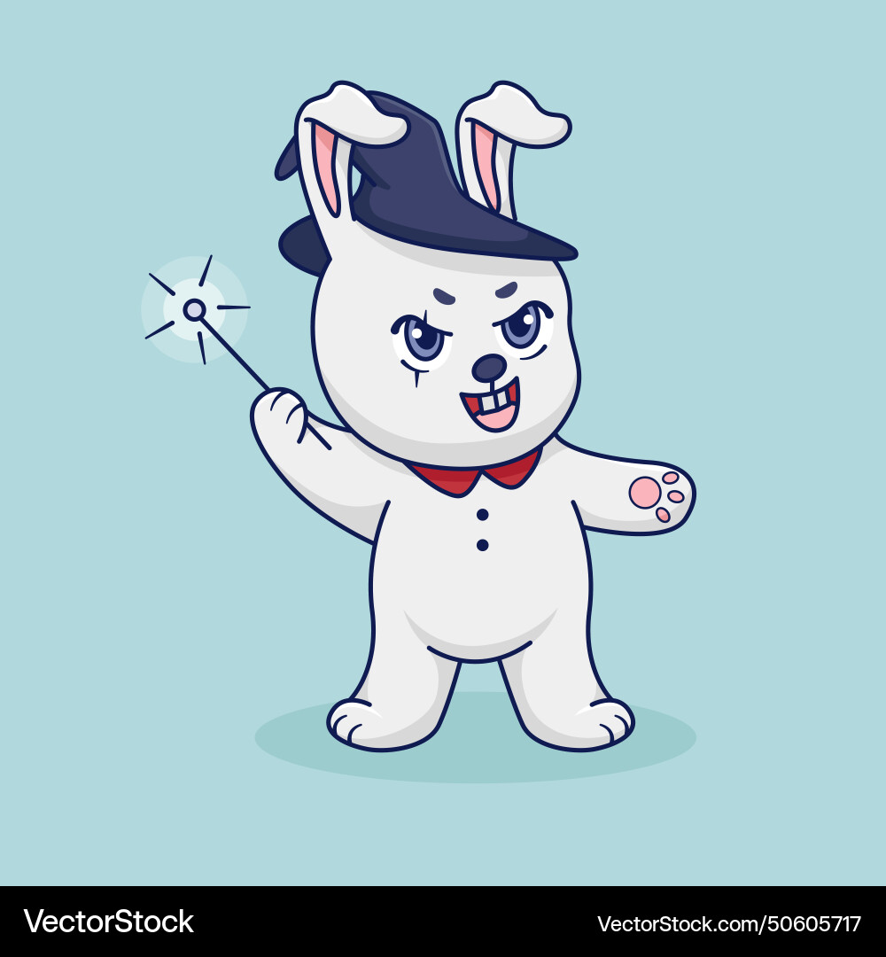 Cartoon rabbit with wizard hat and magic wand Vector Image