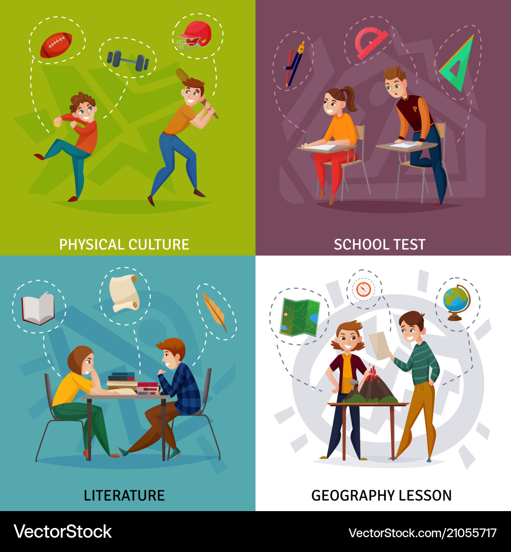 School students cartoon design concept Royalty Free Vector
