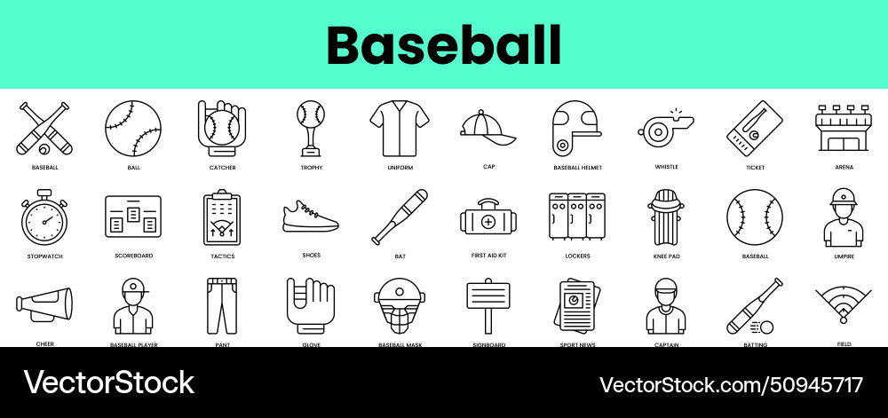 Set of baseball icons linear style icon bundle Vector Image