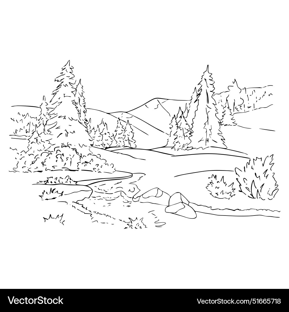 Forest with hills and mountains Royalty Free Vector Image