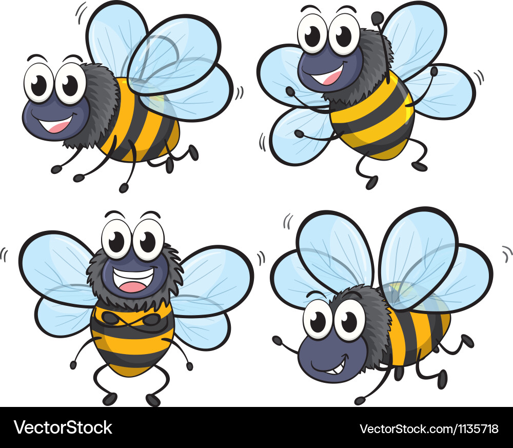 Four bees Royalty Free Vector Image - VectorStock