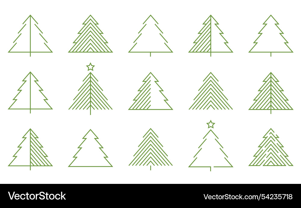 Green christmas tree linear icons set Royalty Free Vector