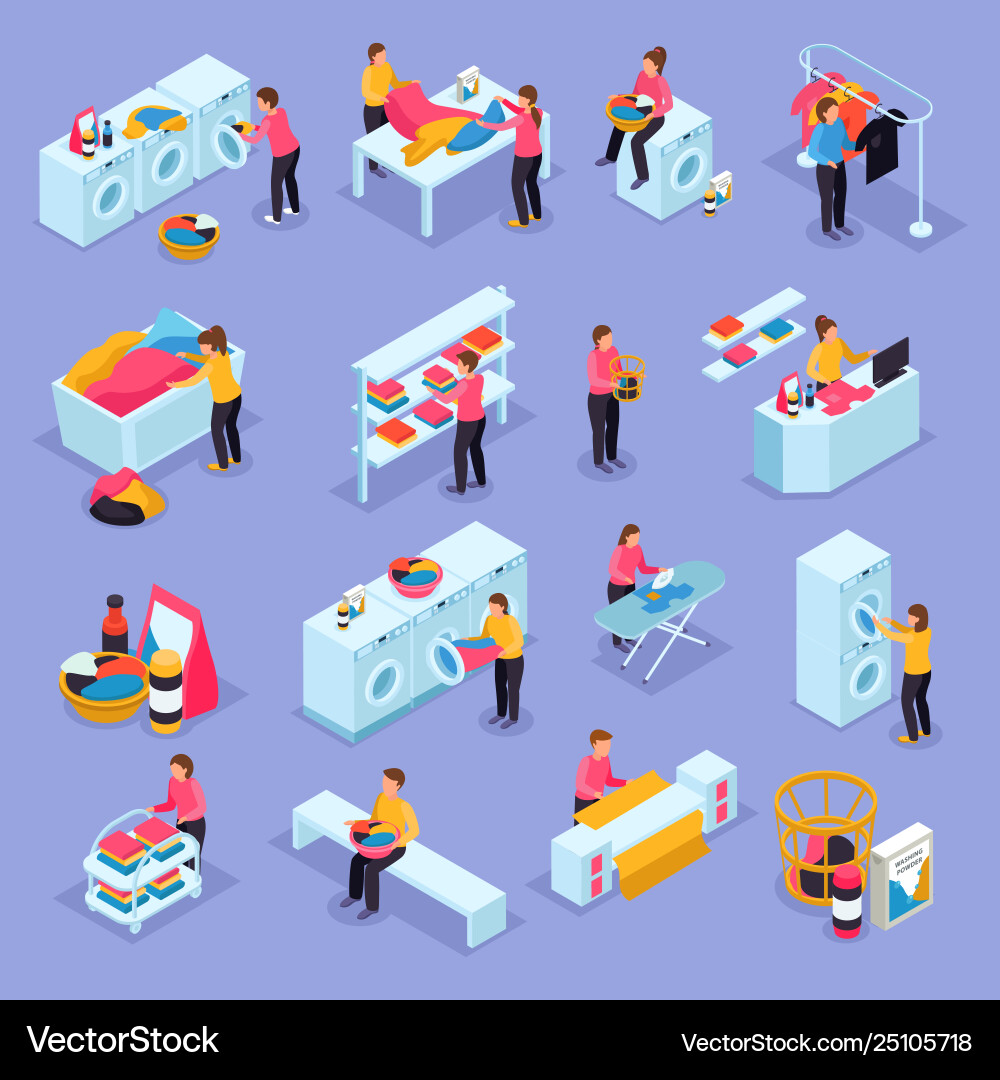 Laundry isometric icons Royalty Free Vector Image