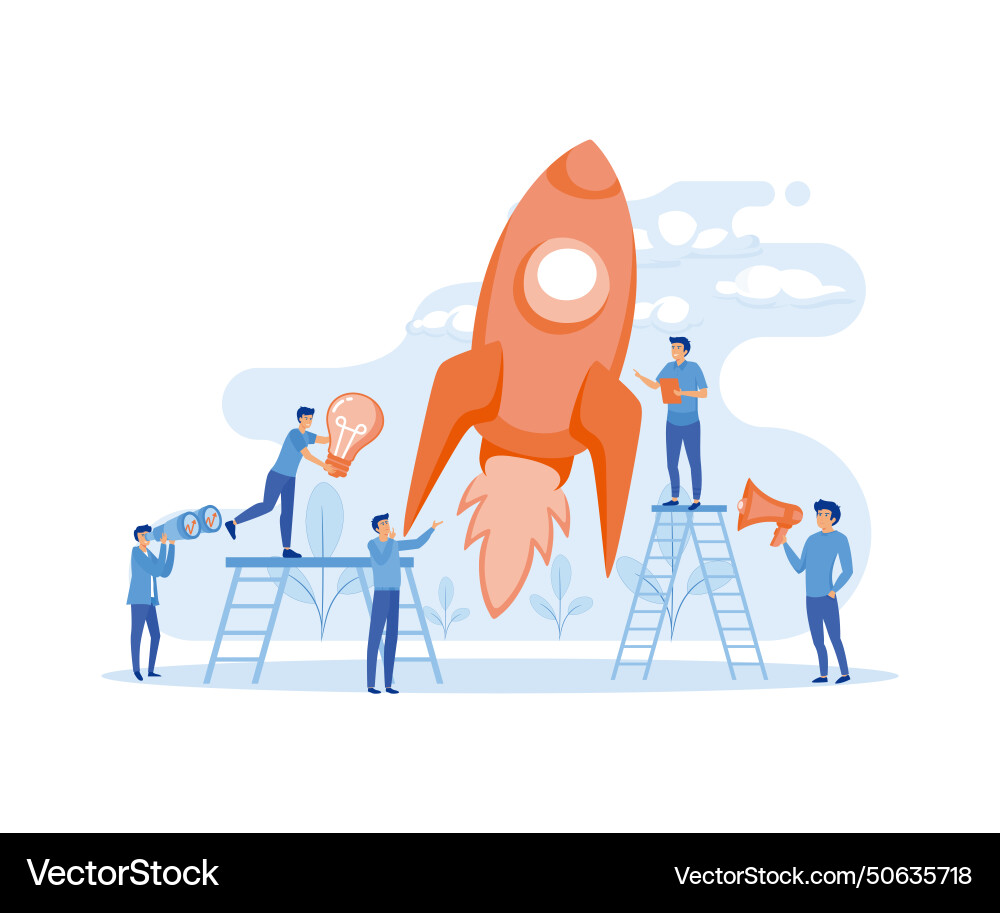 People challenge teamwork growth with rocket Vector Image