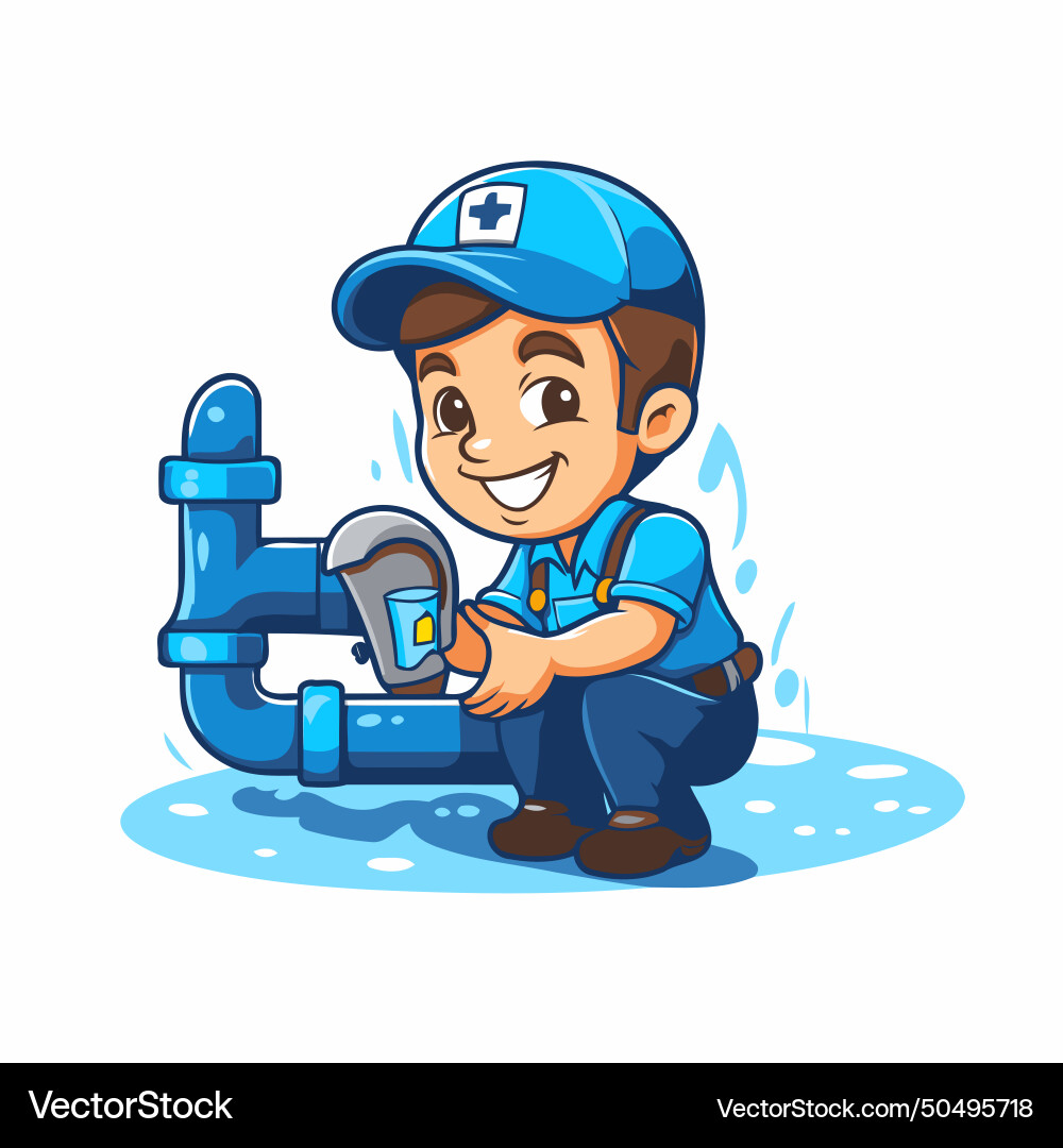 Plumber with a pipe on white background Royalty Free Vector