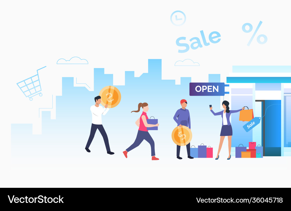 Store owner inviting customers Royalty Free Vector Image