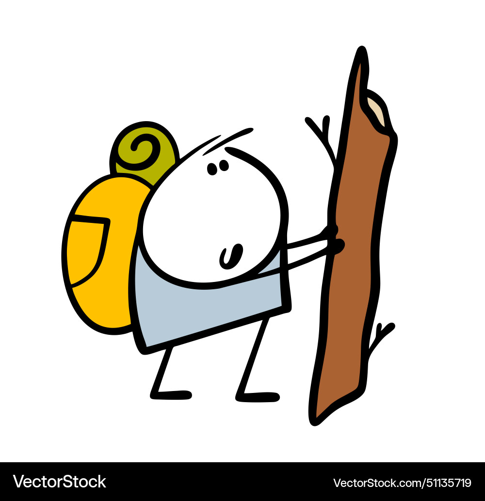 Clever stickman went hiking holds a large log Vector Image
