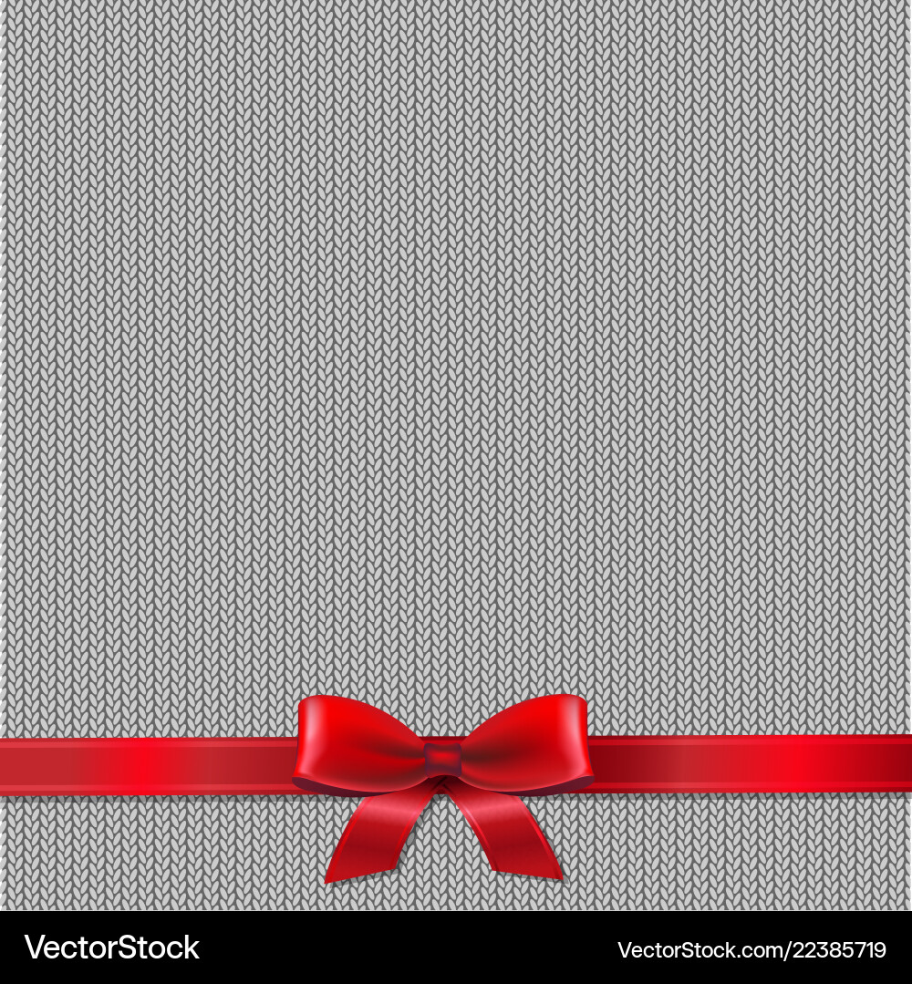 Knitted background with red ribbon Royalty Free Vector Image