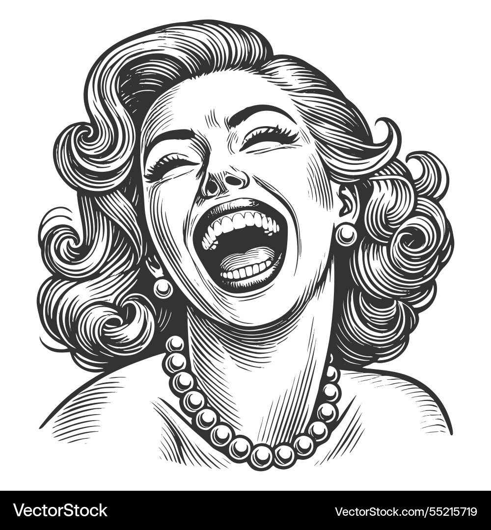 Laughing woman engraving Royalty Free Vector Image