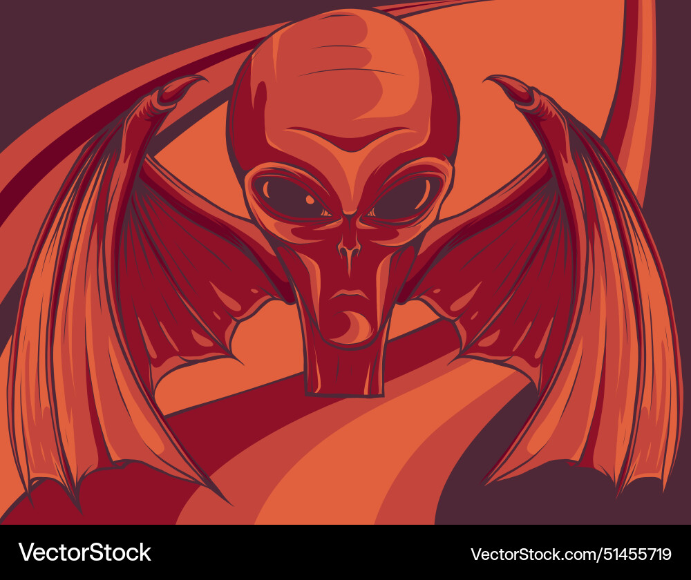 Of alien head with bat wing on Royalty Free Vector Image
