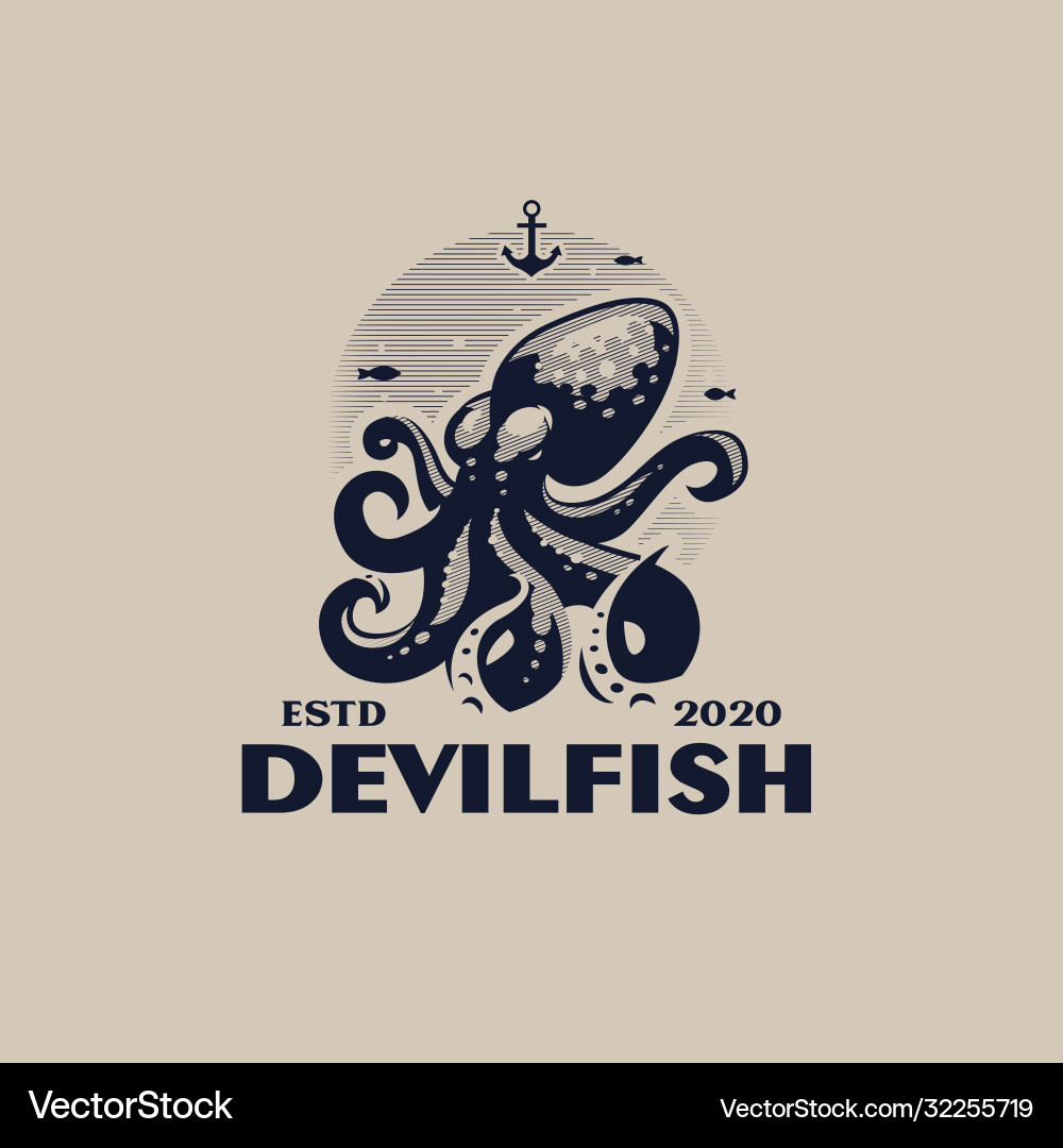 Stylized octopus with tentacles in sea Royalty Free Vector