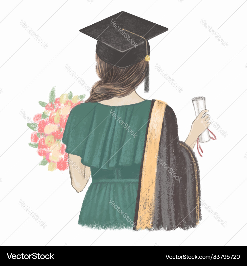 Graduated girl with certificate back view hand Vector Image