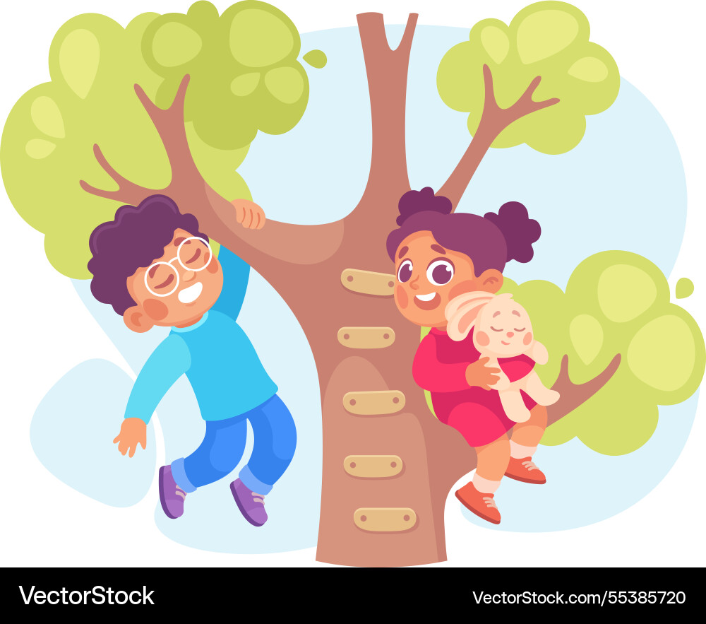 Kid play on tree in the yard Royalty Free Vector Image