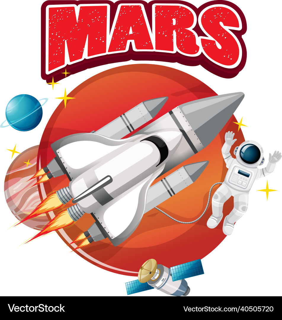 Mars word logo with spaceship and astronaut Vector Image