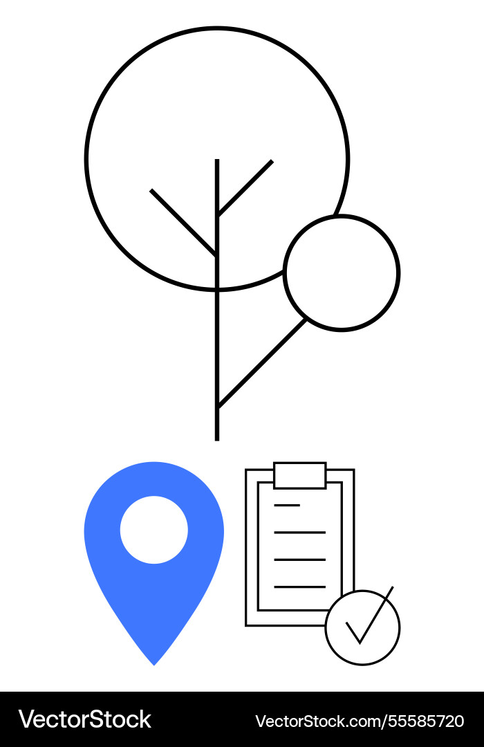 Minimalist Baum Standort Pin und Task Checkliste Vektorbild