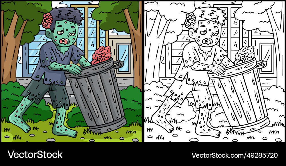 Zombie rummaging a trash can coloring Royalty Free Vector