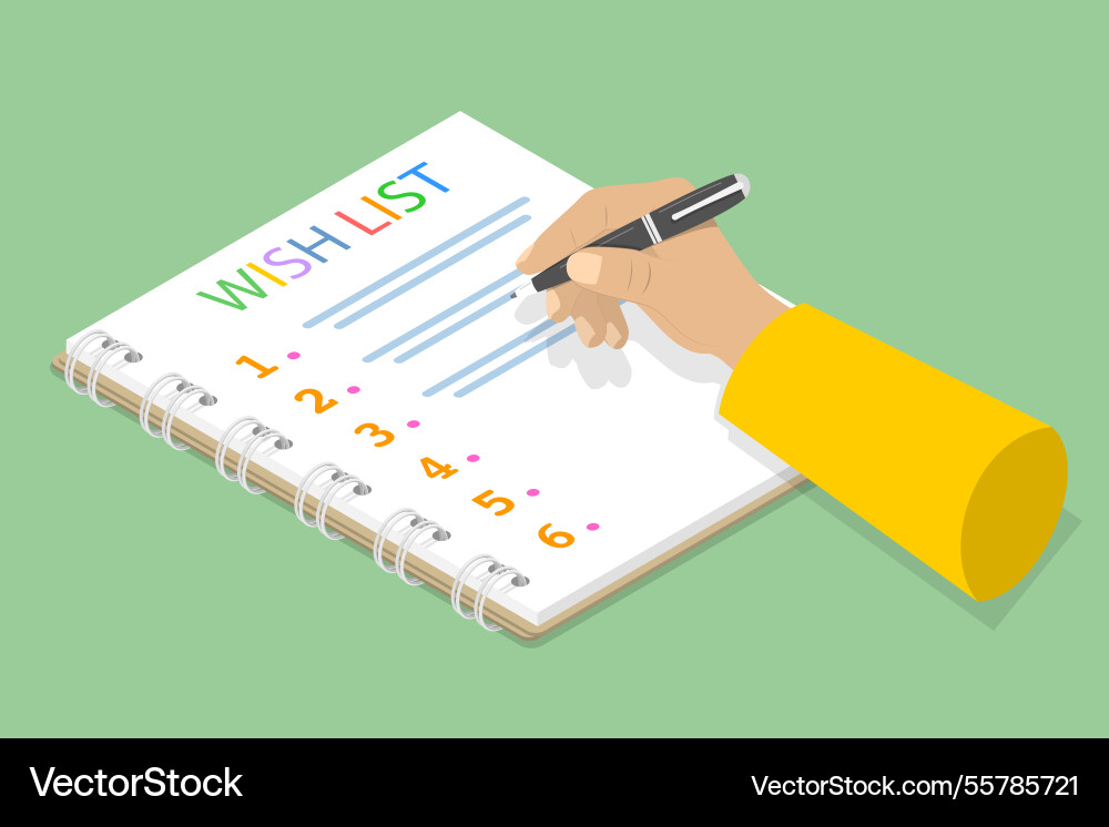 3d isometric flat of wish list Royalty Free Vector Image