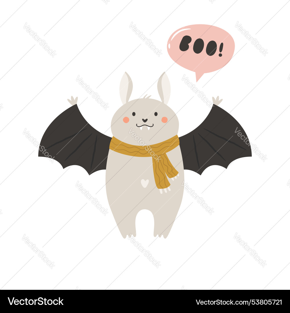 Adorable fall bat with ghost balloon seasonal Vector Image
