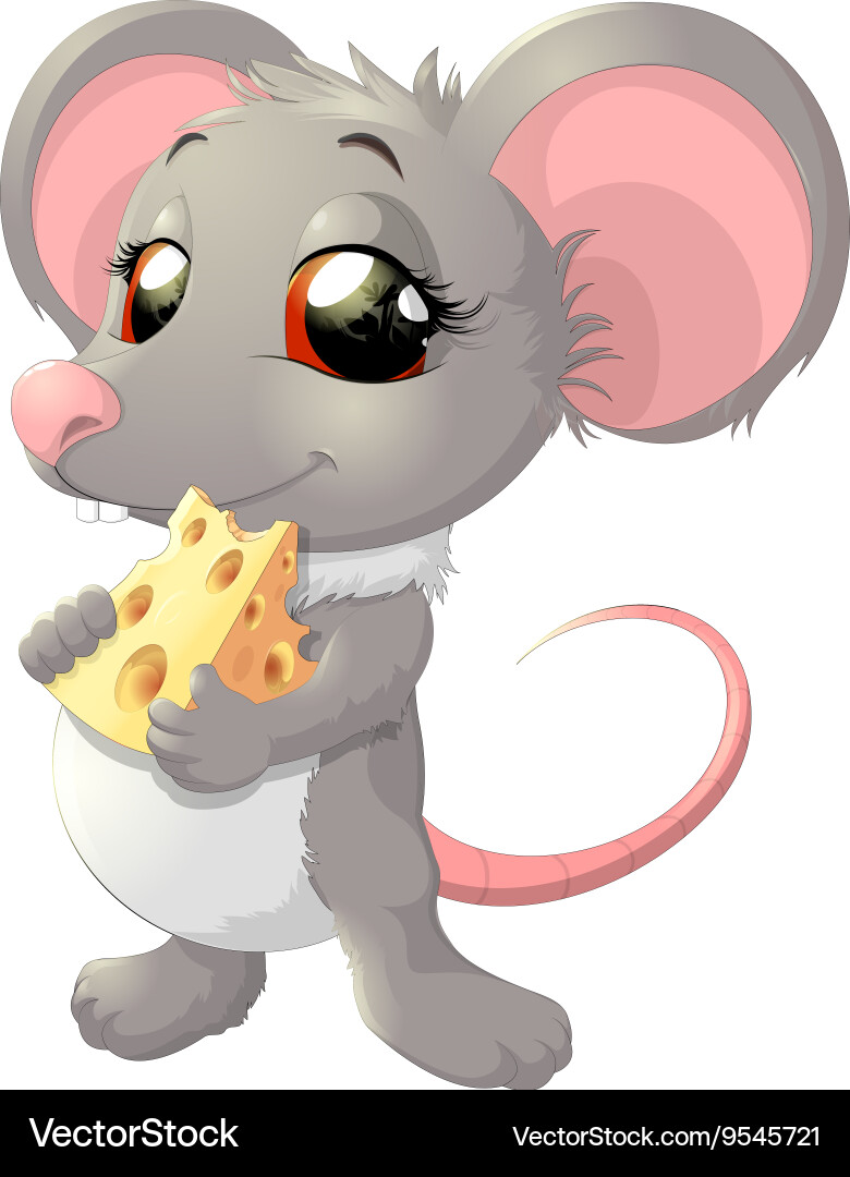 Cute mouse holding cheese Royalty Free Vector Image