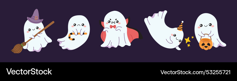 Ghosts halloween party flat color characters set Vector Image