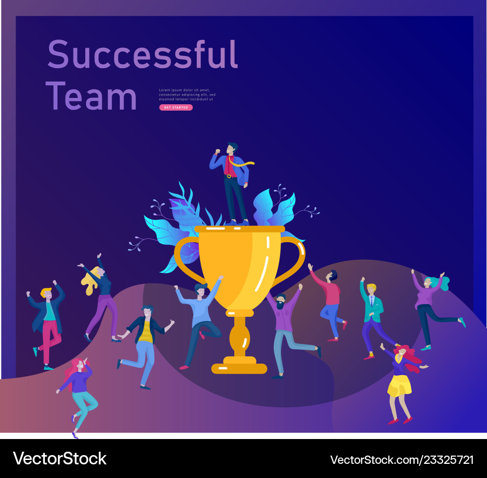 Team Success: Winning with a Golden Trophy Vector Image