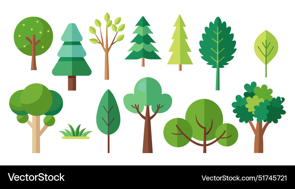 Tree element set minimal isolated flat pro Vector Image