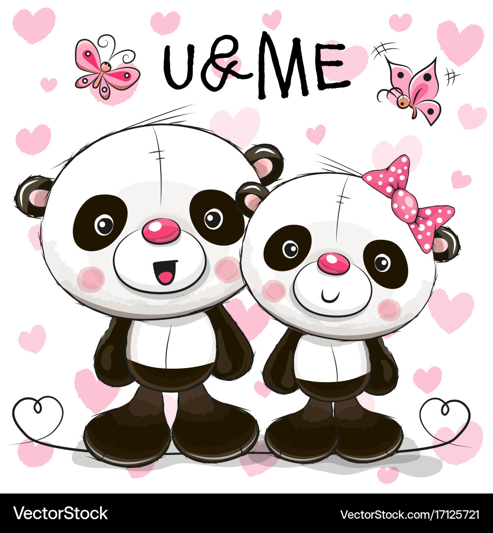 Two cute cartoon pandas Royalty Free Vector Image