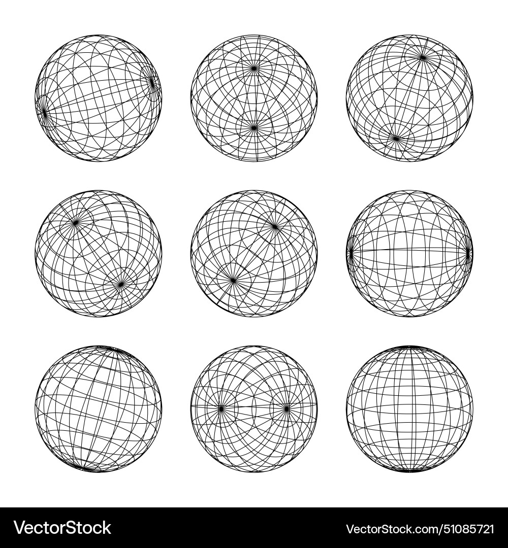 Wireframe shapes lined sphere perspective mesh 3d Vector Image