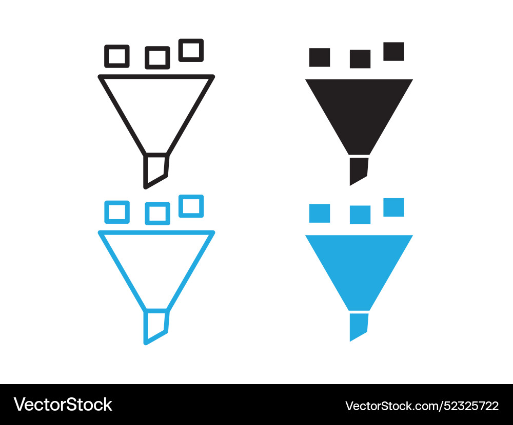 Data filtering icon black and white outline sign Vector Image