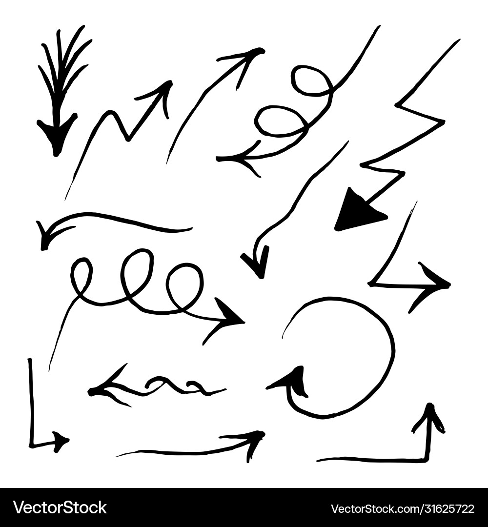 Doodle arrow set grunge style Royalty Free Vector Image