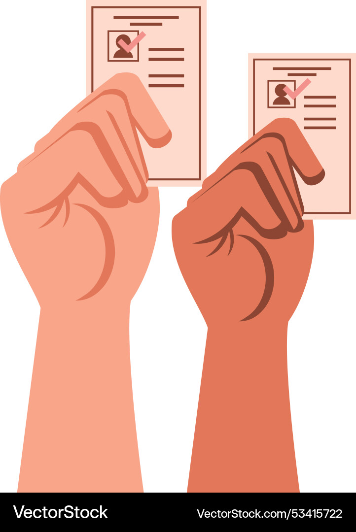 Hands holding vote ballots Royalty Free Vector Image