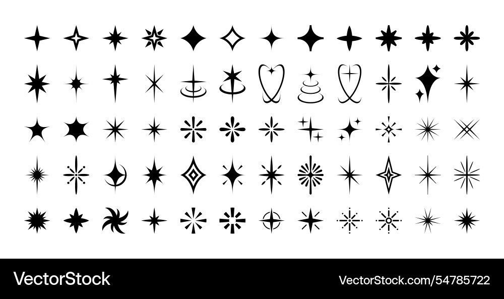 Star sparkles doodle elements black shiny twinkle Vector Image