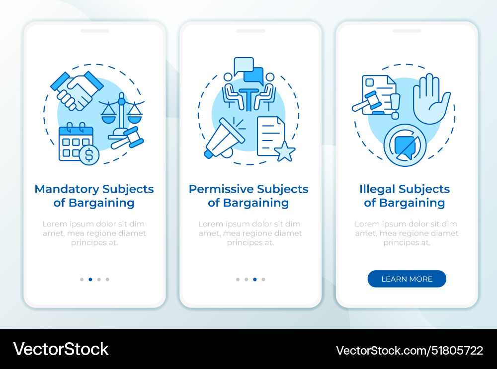 Types of bargaining subjects blue onboarding Vector Image Types of bargaining subjects blue onboarding Vector Image