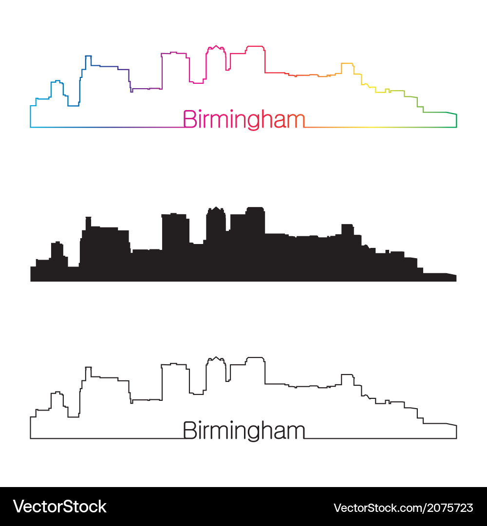 Birmingham skyline linear style with rainbow Vector Image