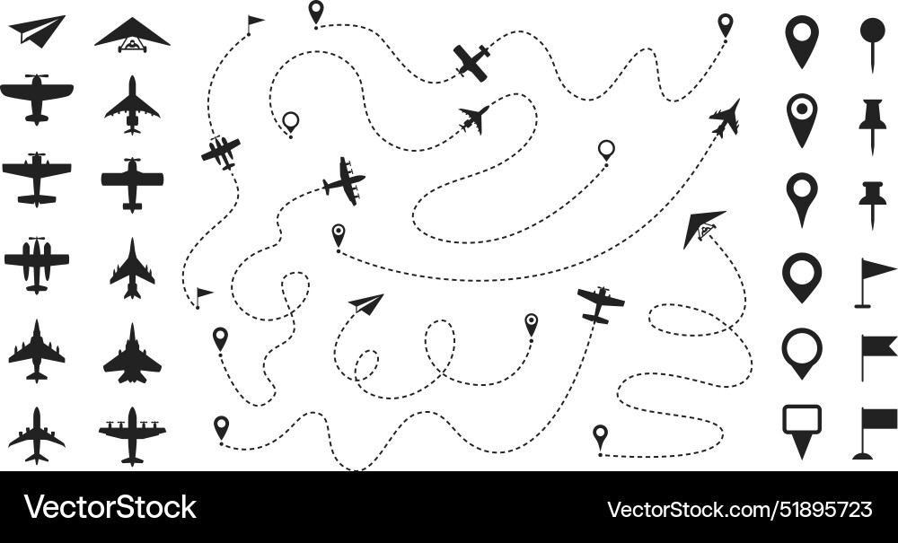 Dashed line plane route airplane trajectories Vector Image