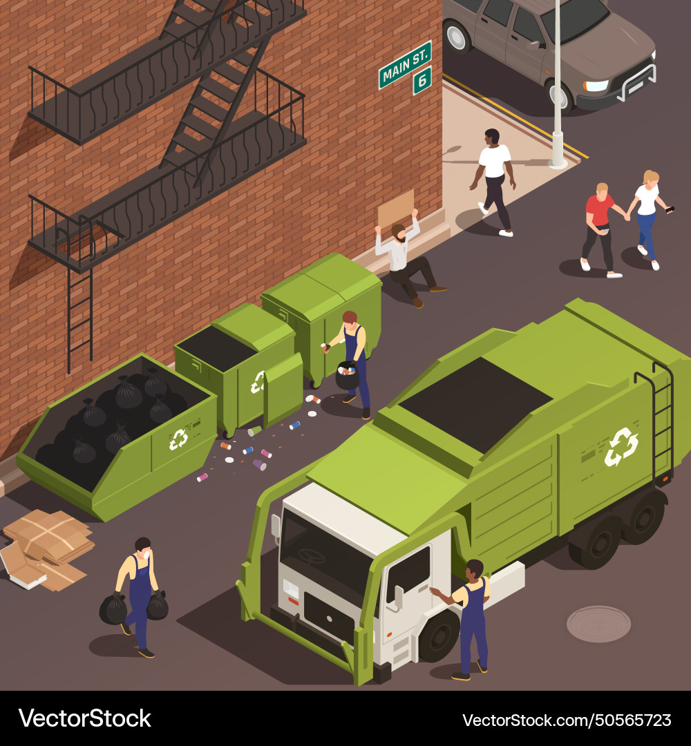 Garbage removal isometric background Royalty Free Vector
