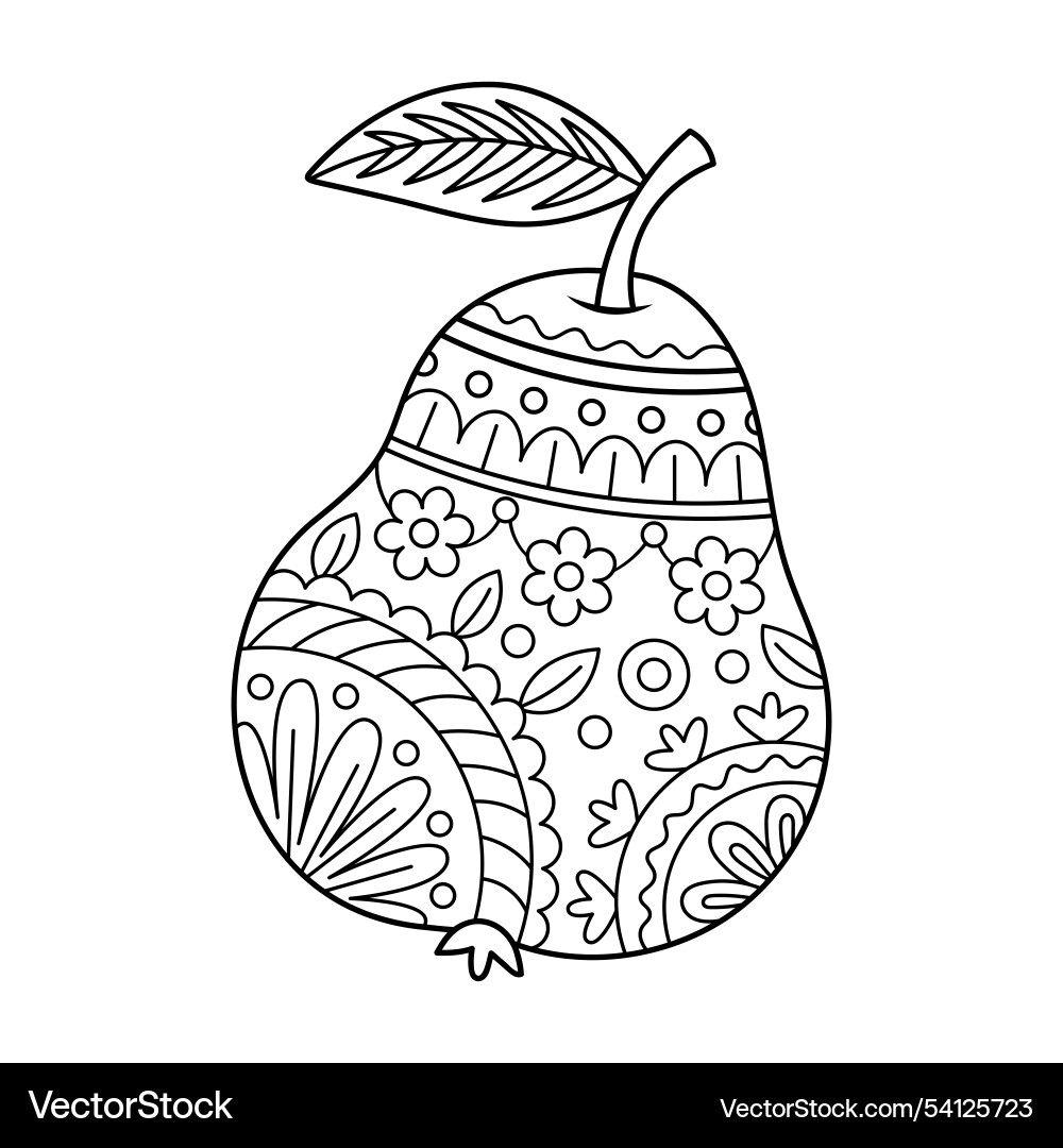 Ornamental pear outline drawing Royalty Free Vector Image