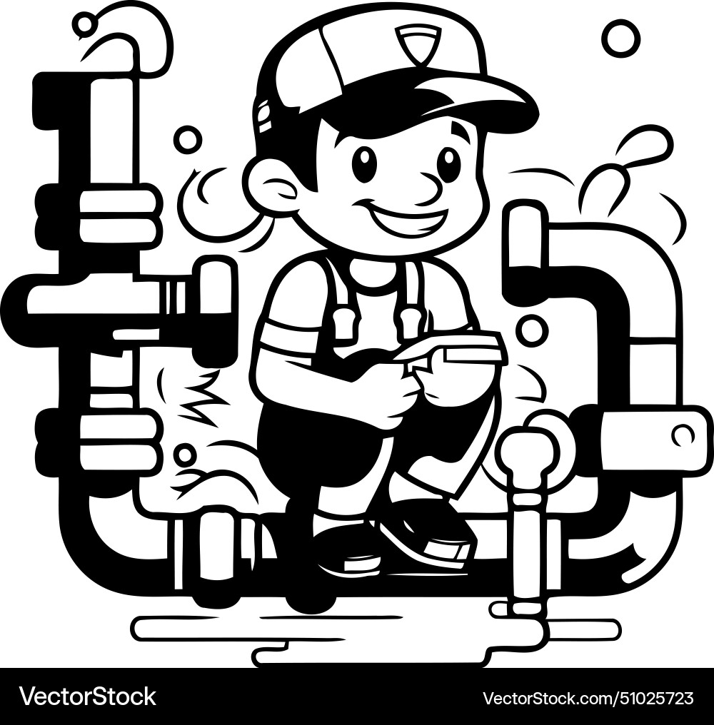 Plumber in uniform plumbing work Royalty Free Vector Image