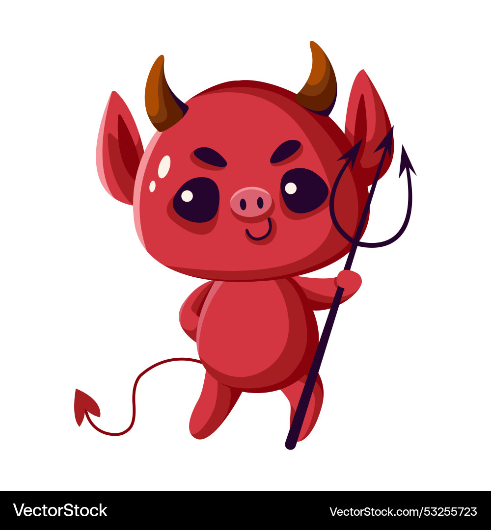 Red devil holding pitchfork flat color Royalty Free Vector