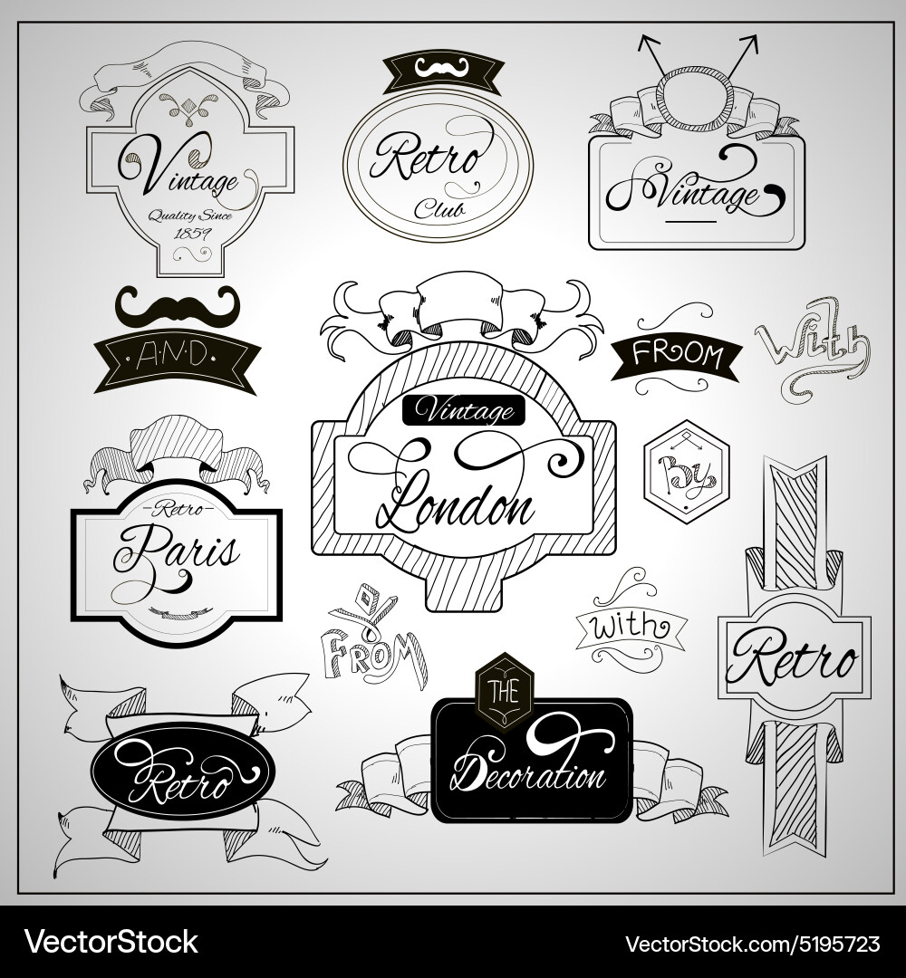 Retro design catchwords elements on whiteboard Vector Image
