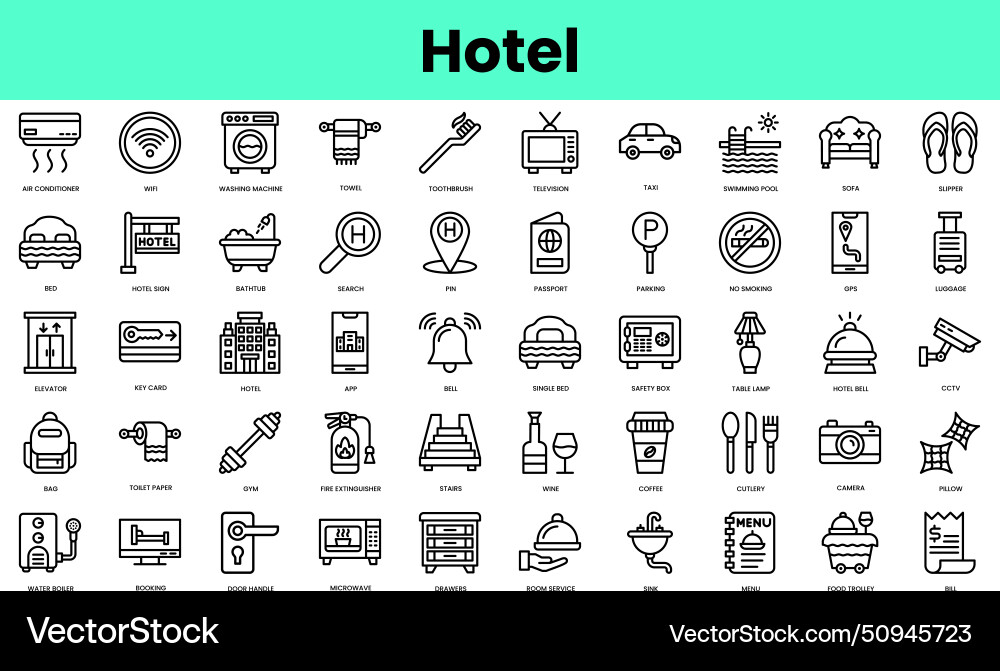 Set of hotel icons linear style icon bundle Vector Image