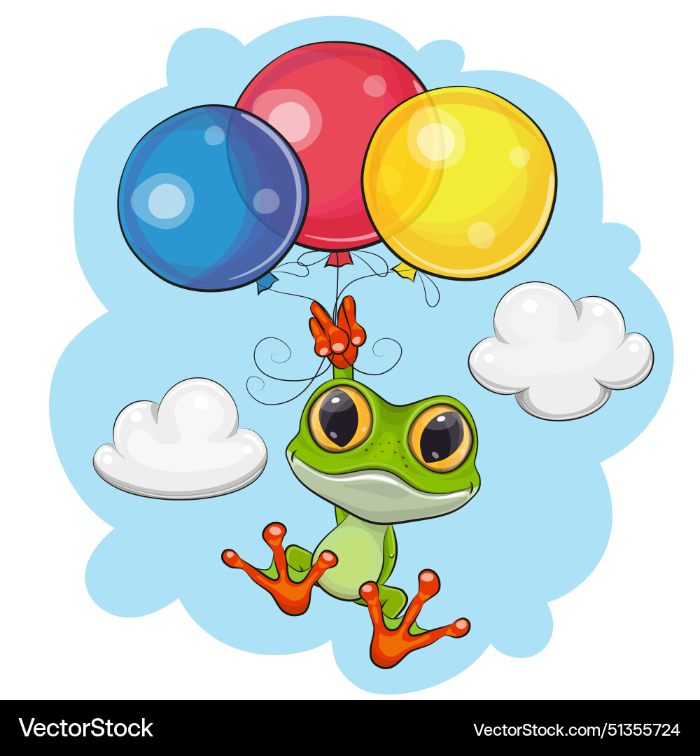 Cartoon frog flies on balloons Royalty Free Vector Image