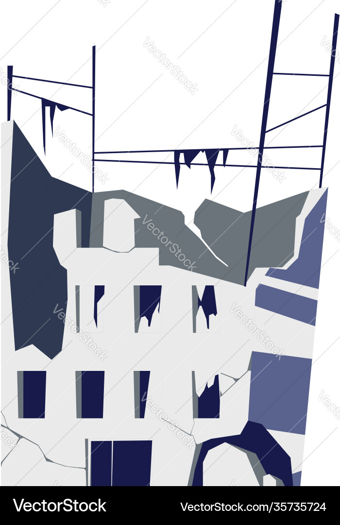 Destroyed building damaged structure cartoon Vector Image
