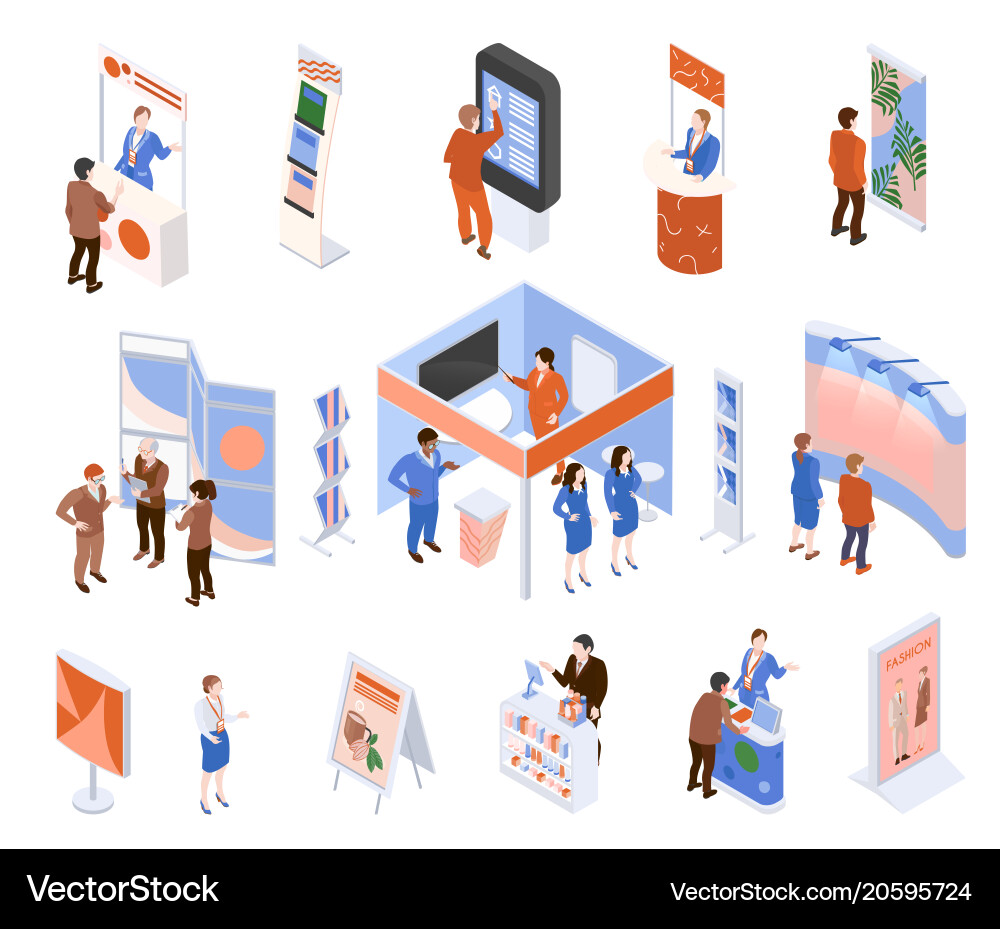 Isometric exhibition set Royalty Free Vector Image