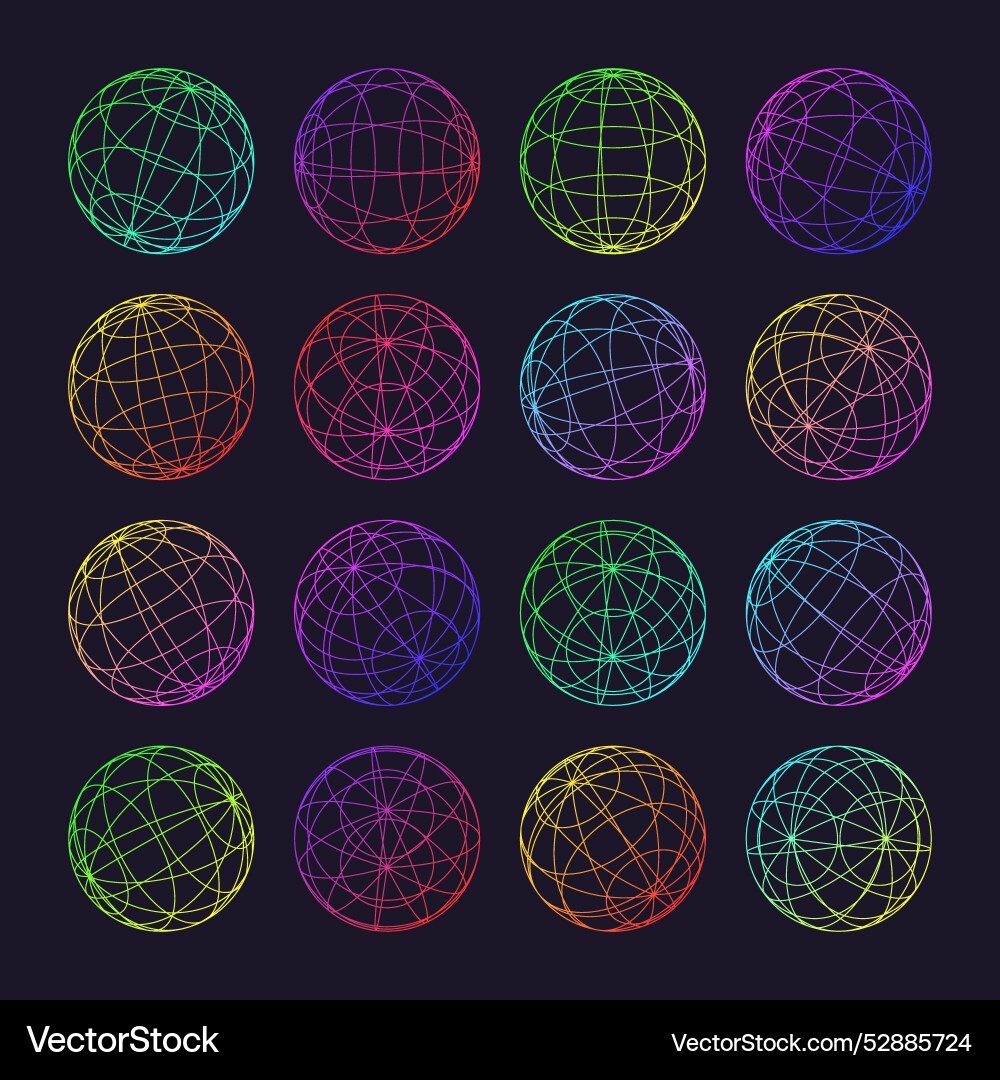 Neon wireframe shapes lined sphere perspective Vector Image