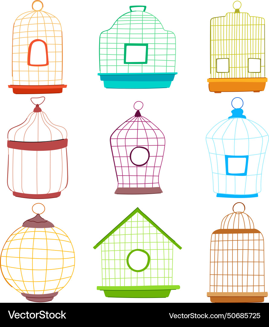 Bird cage set cartoon Royalty Free Vector Image