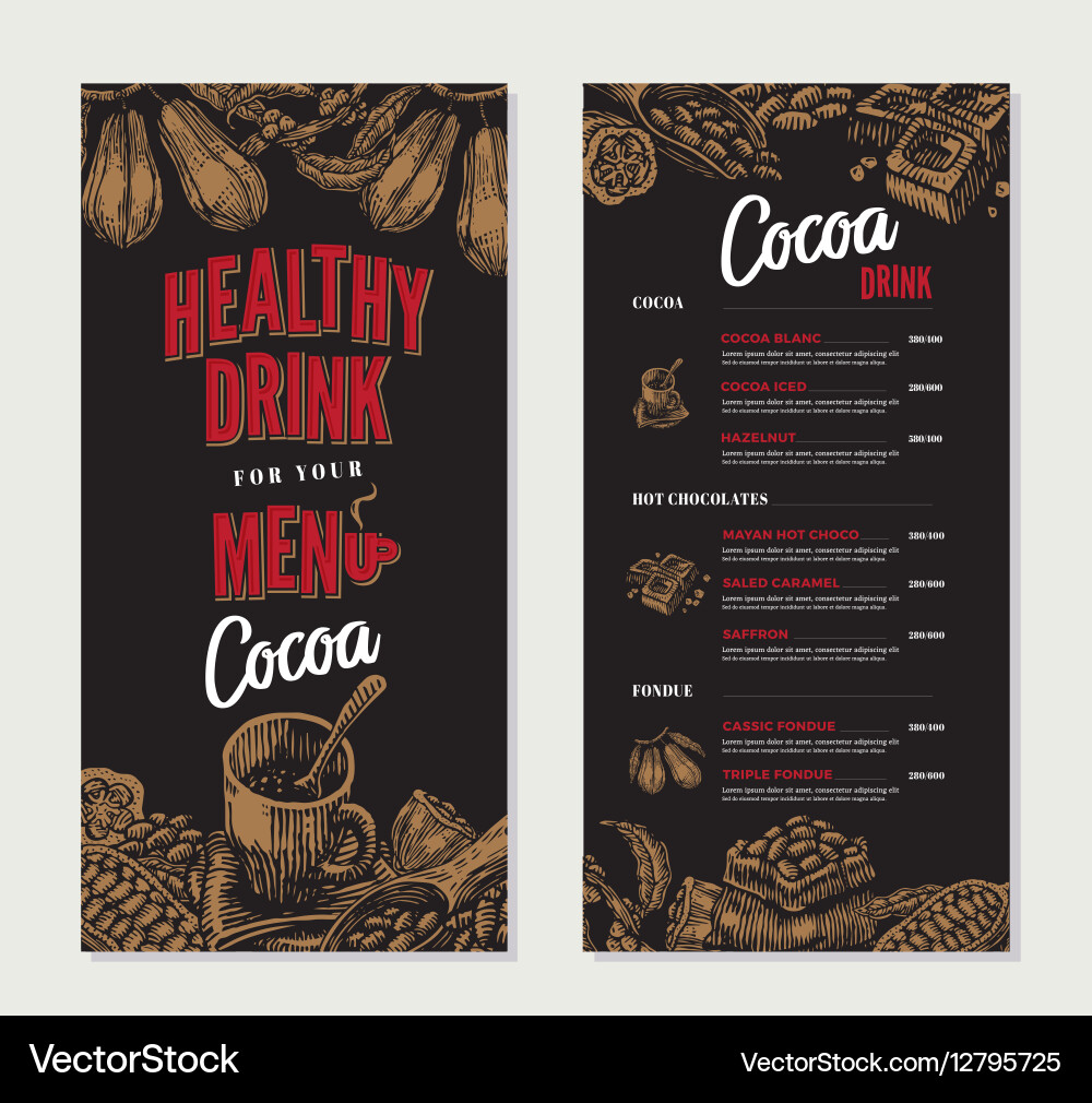 Cocoa engraved restaurant menu template Royalty Free Vector